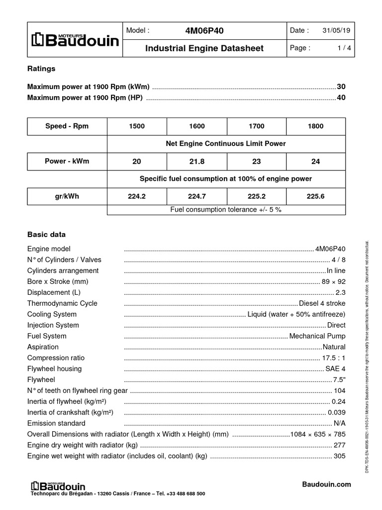 DPK TDS EN 4M06 0021 19 05 31 - 4M06P40 - DataSheet | PDF | Engines ...