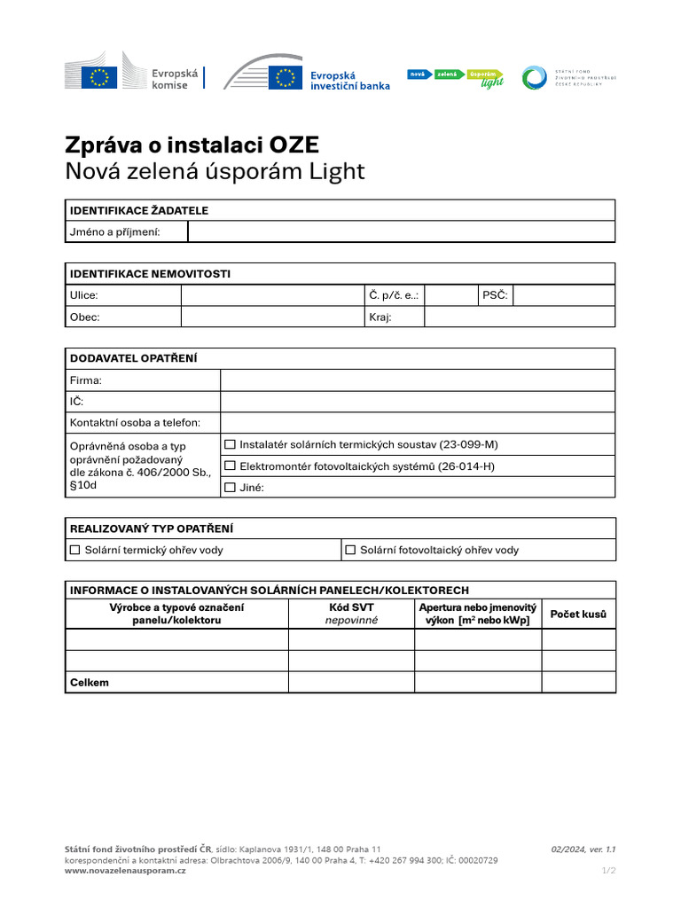 Zpráva o Instalaci OZE - NZÚ Light - 02-2024 | PDF