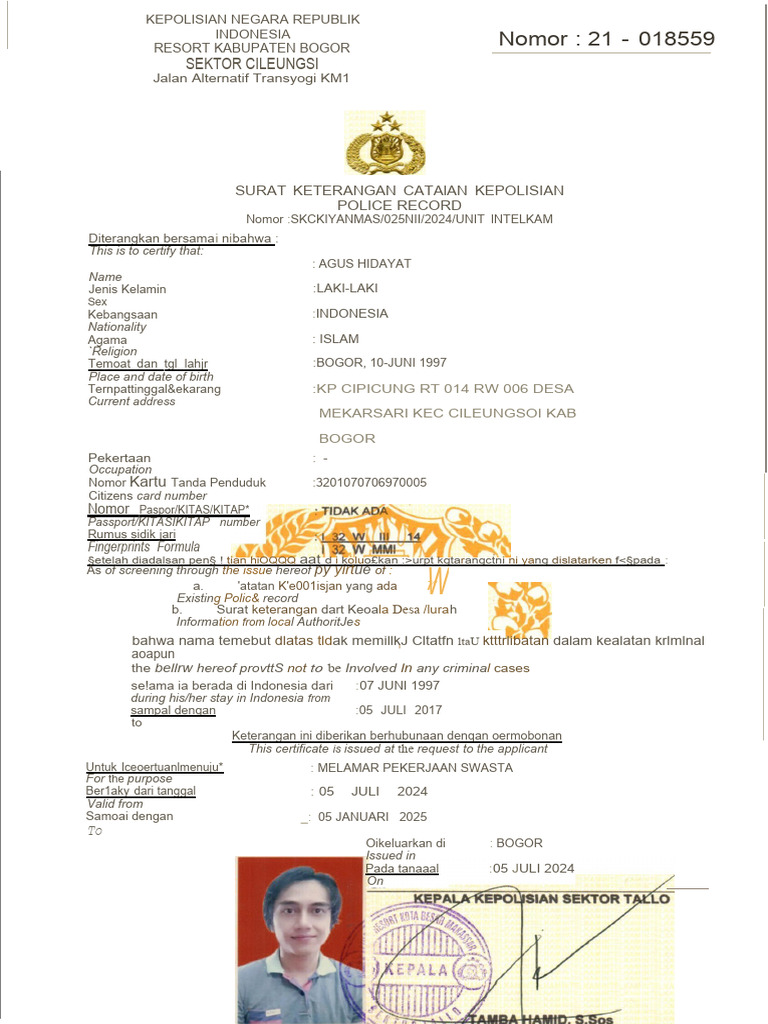 Contoh SKCK Asli | PDF