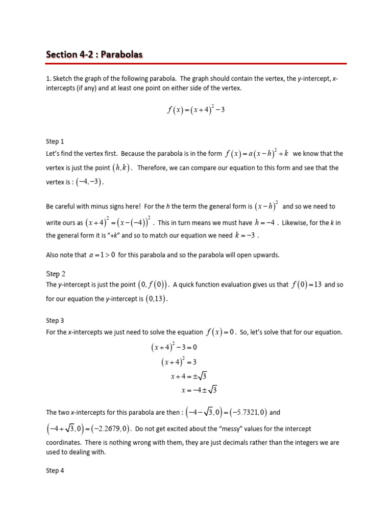 4-2 Alg Parabolas Solutions | Download Free PDF | Vertex (Graph Theory ...