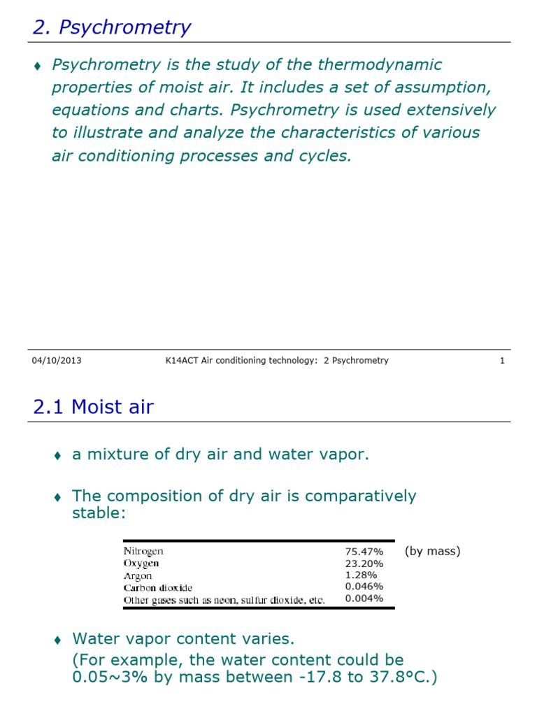 ACT Lecture 2 Handout Psychrometry | PDF | Physical Quantities | Physics