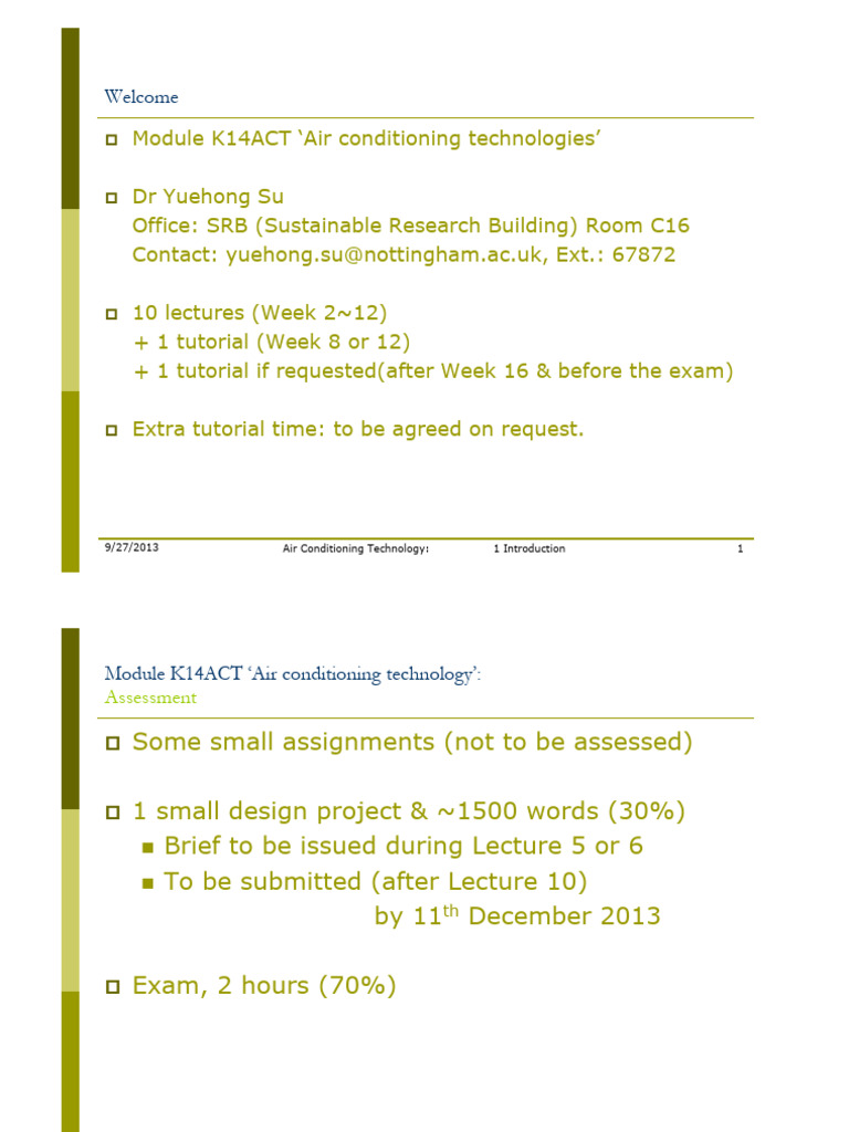 ACT Lecture 1 Handout AC Systems | PDF | Air Conditioning | Sustainable ...