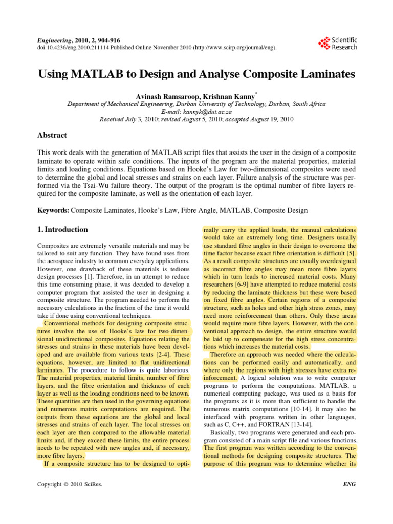 Using MATLAB To Design and Analyse Composite Lami-.Subrayadopdf | PDF ...