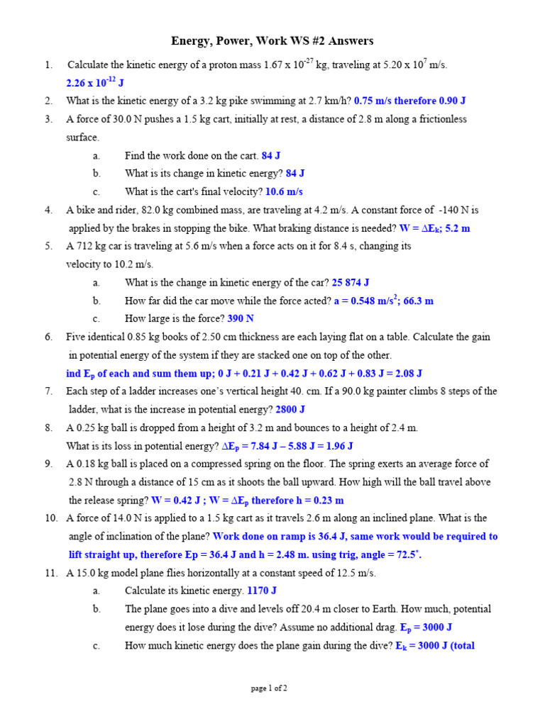 17 B Energy Power Work Solutions | PDF | Force | Kinetic Energy