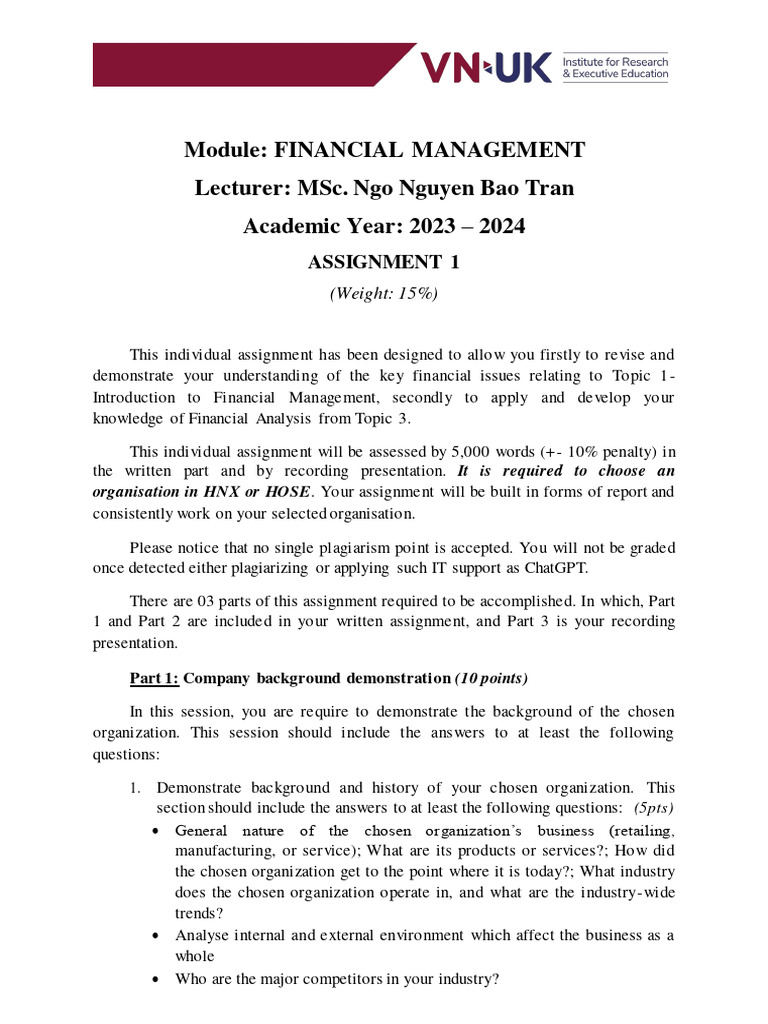 (Financial Management 2024) PROJECT-BASED ASSIGNMENT | PDF | Financial ...