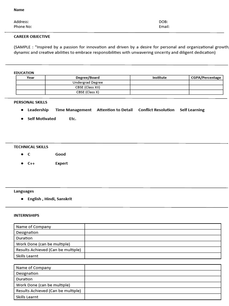 Simple CV Format Template | PDF | Career & Growth