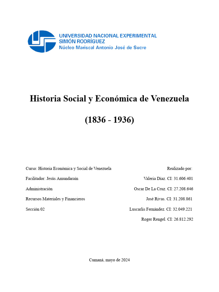 Economía y sociedad en Venezuela (1836-1936) | PDF | Venezuela