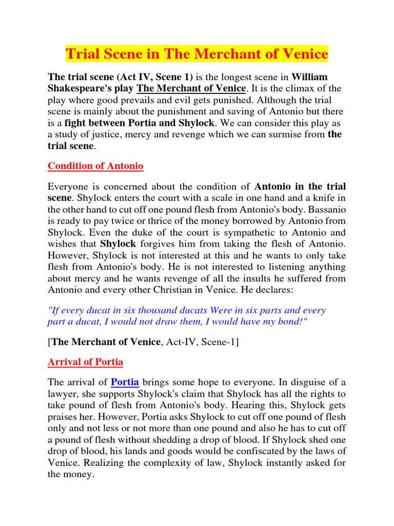 Trial Scene in The Merchant of Venice | PDF | The Merchant Of Venice ...