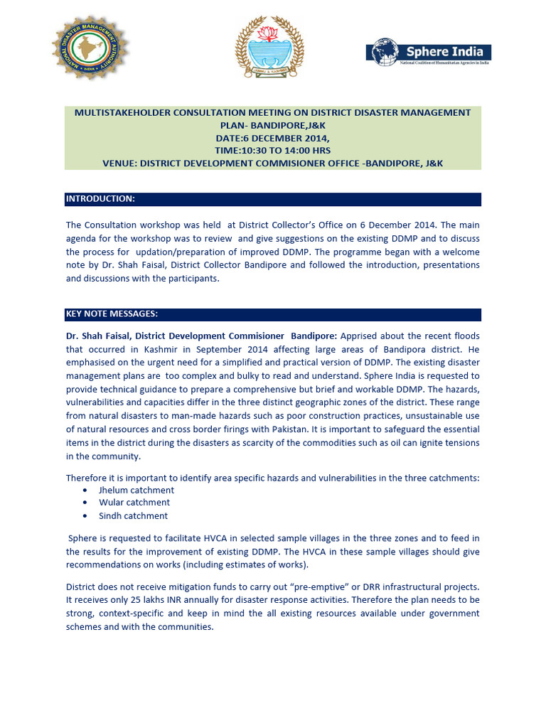 Bandipore District Disaster Management Plan | PDF | Emergency Management | Civil Defense