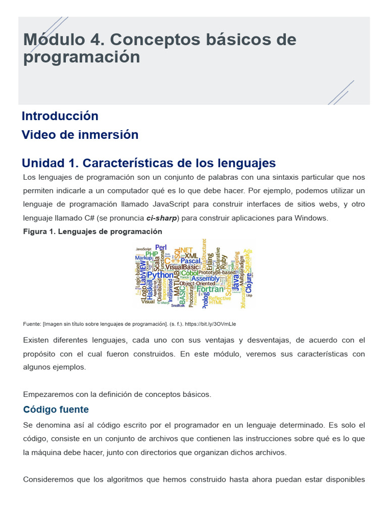 Módulo 4. Conceptos Básicos de Programación: Introducción Video de Inmersión Unidad 1 ...