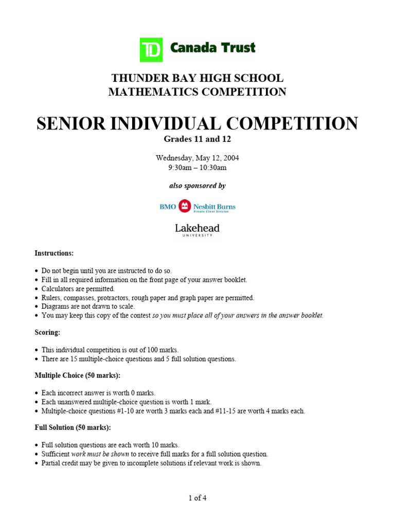 SR Indiv Prob 04 | PDF | Numbers | Multiple Choice