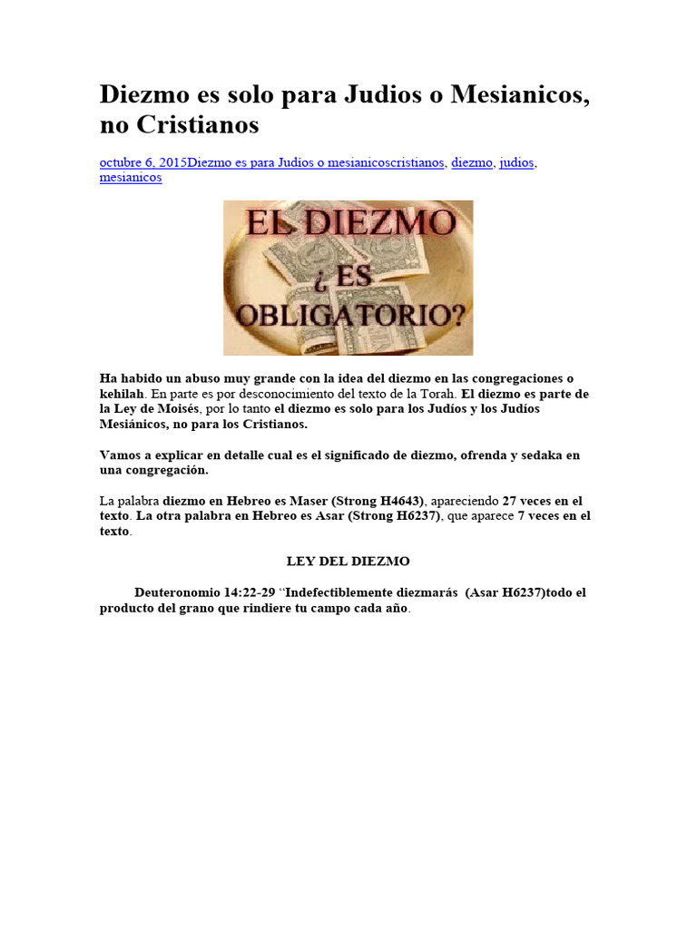 Diezmo Es Solo para Judios o Mesianicos | PDF | Diezmo | Libro de malachi