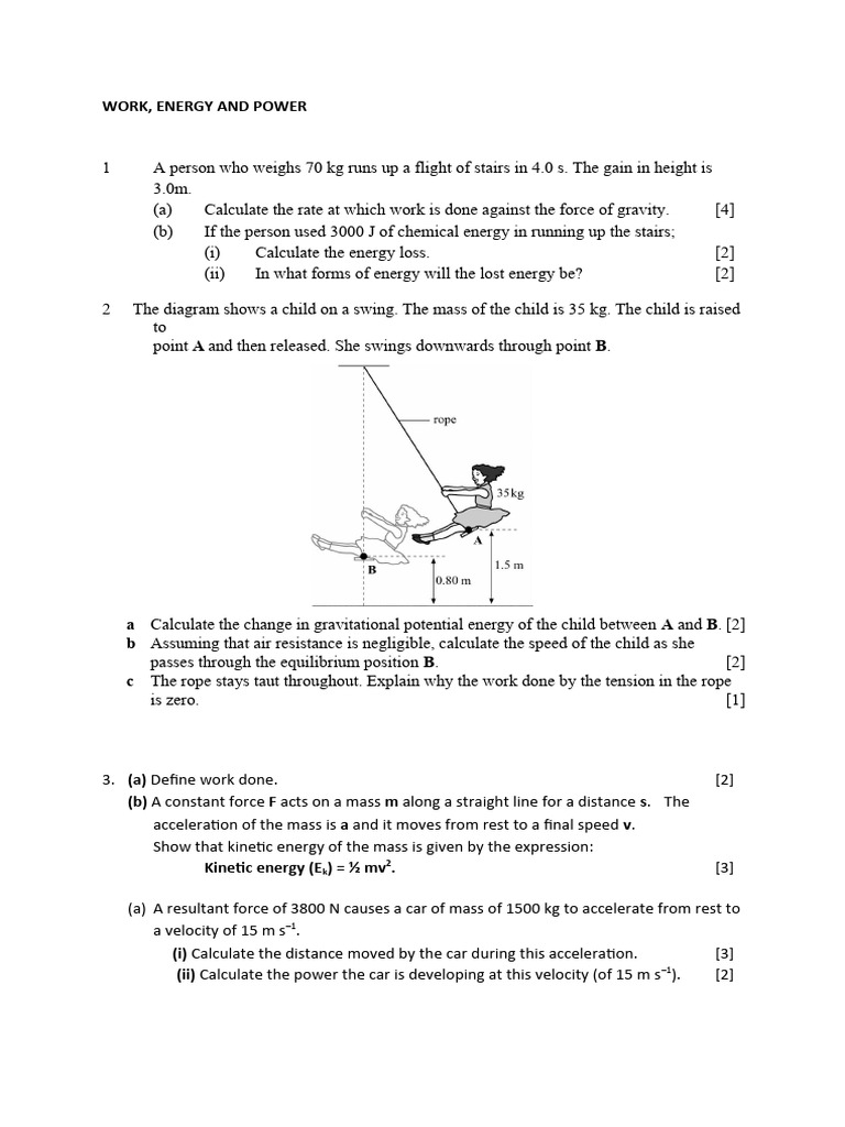 Work, Energy & Power | PDF | Force | Mass