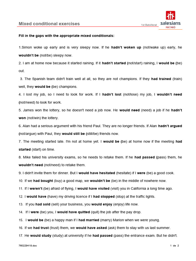 Mixed Conditionals Practice | PDF