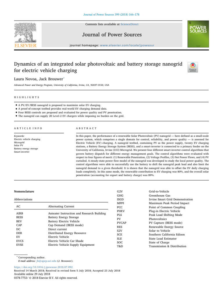 Dynamics of An Integrated Solar Photovoltaic and Battery Storage ...