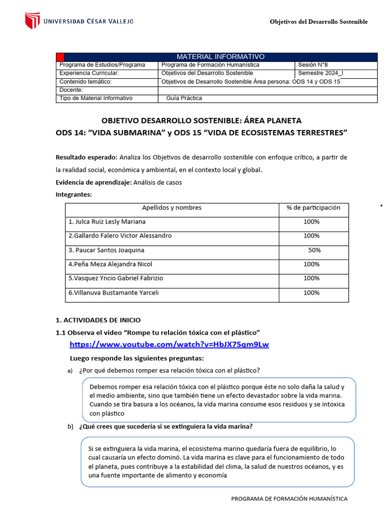 Guía Práctica #08 ODS 2024-1 | PDF | Sobrepesca | Reciclaje