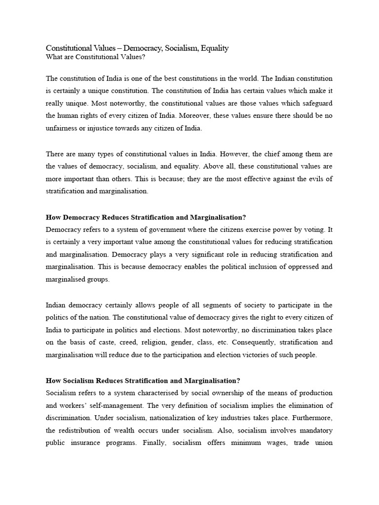 Constitutional Values Pdf Social Equality Social Exclusion