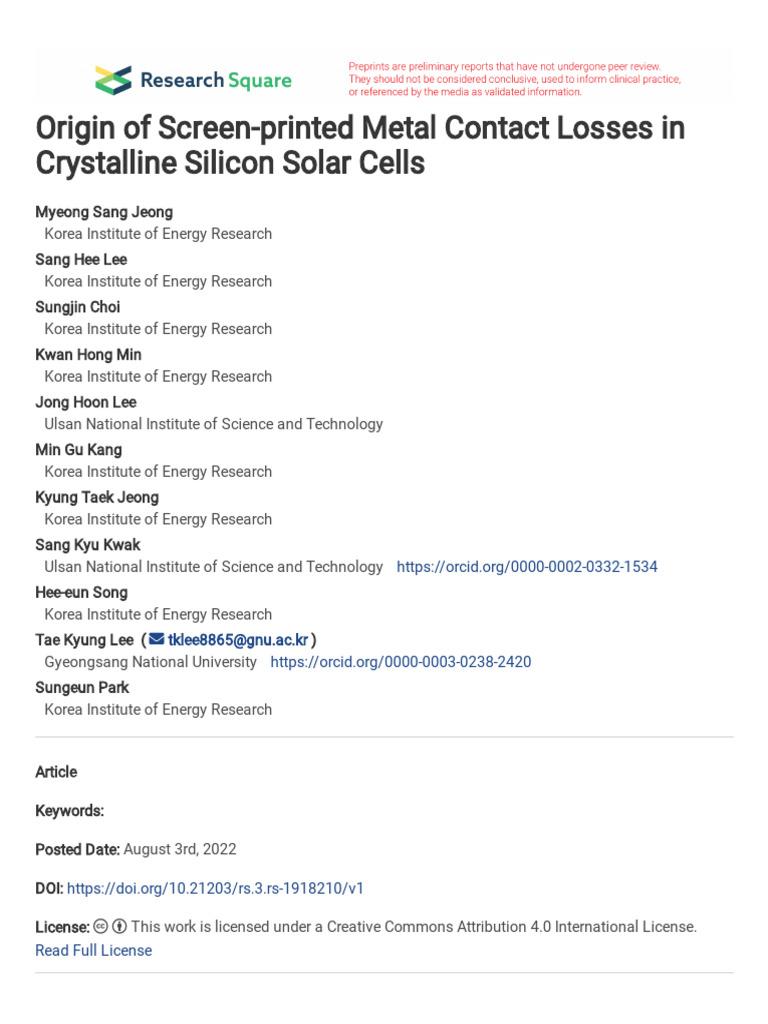 Origin of Screen-Printed Metal Contact Losses in Crystalline Silicon ...