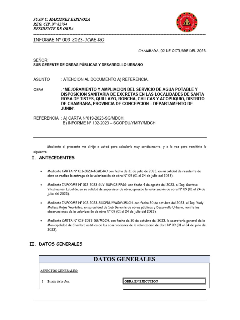 Informe de Lev. Observaciones Val 09 | PDF