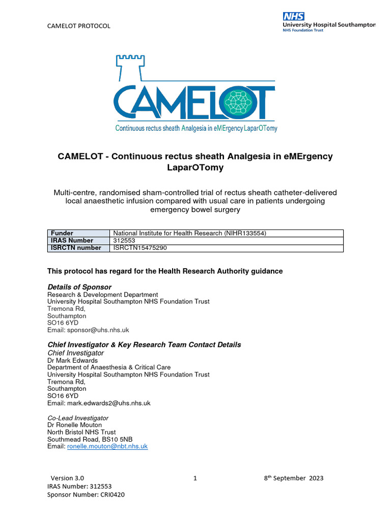 CAMELOT Protocol V3.0-Clean | Download Free PDF | Surgery | Pain Management