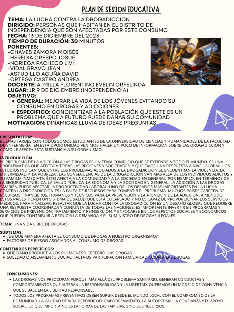 Planificacion de Una Sesion | PDF | La dependencia de sustancias | Drogas