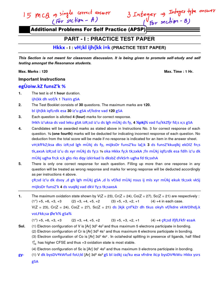 APSP - With Answer | PDF | Manganese | Valence (Chemistry)