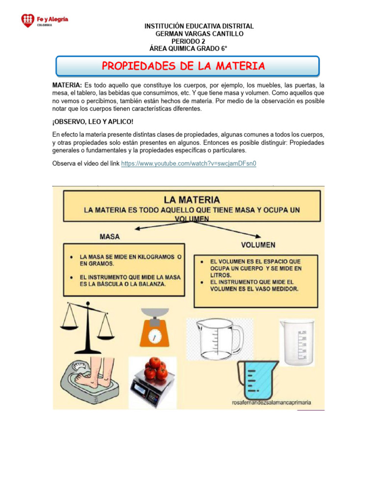 Materia y Las Propiedades Guia 6° Maria Castro PDF | PDF | Densidad ...