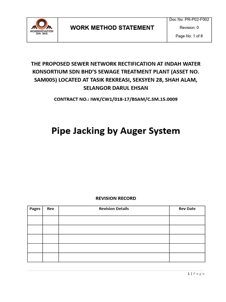 02 Pipe Jacking by Auger System | PDF | Sanitary Sewer | Road