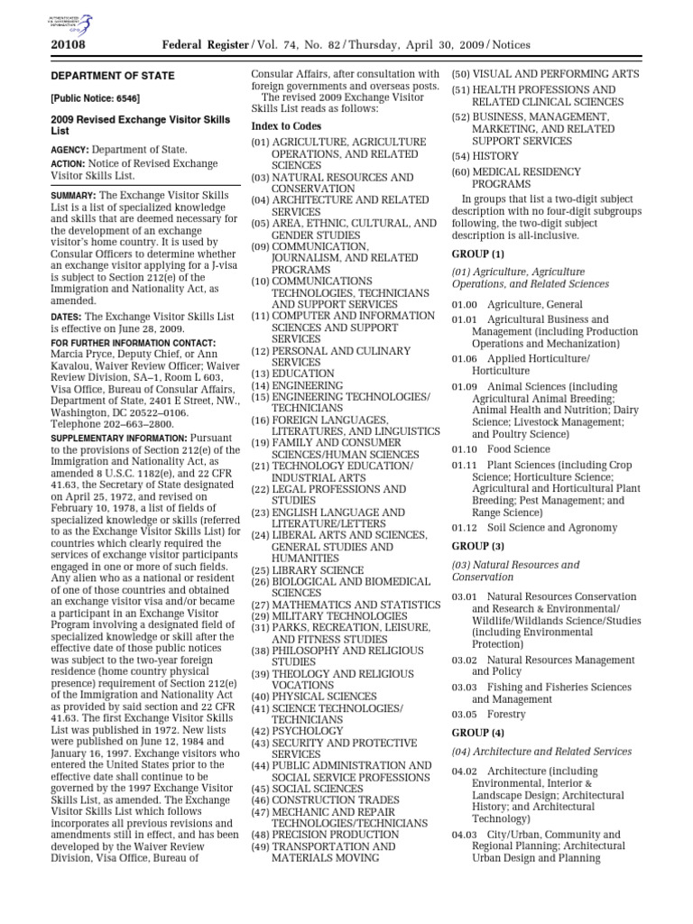 Federal Register / Vol. 74, No. 82 / Thursday, April 30, 2009 / Notices ...