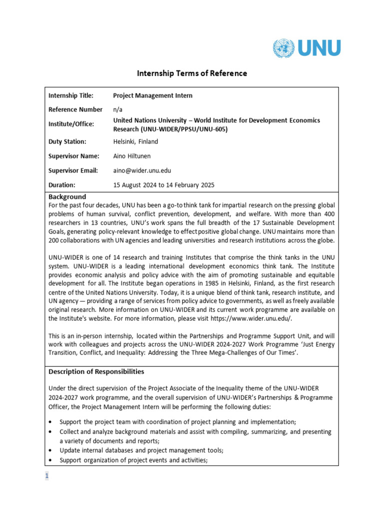 Internship PPSU TOR 2024 HRfocal | PDF