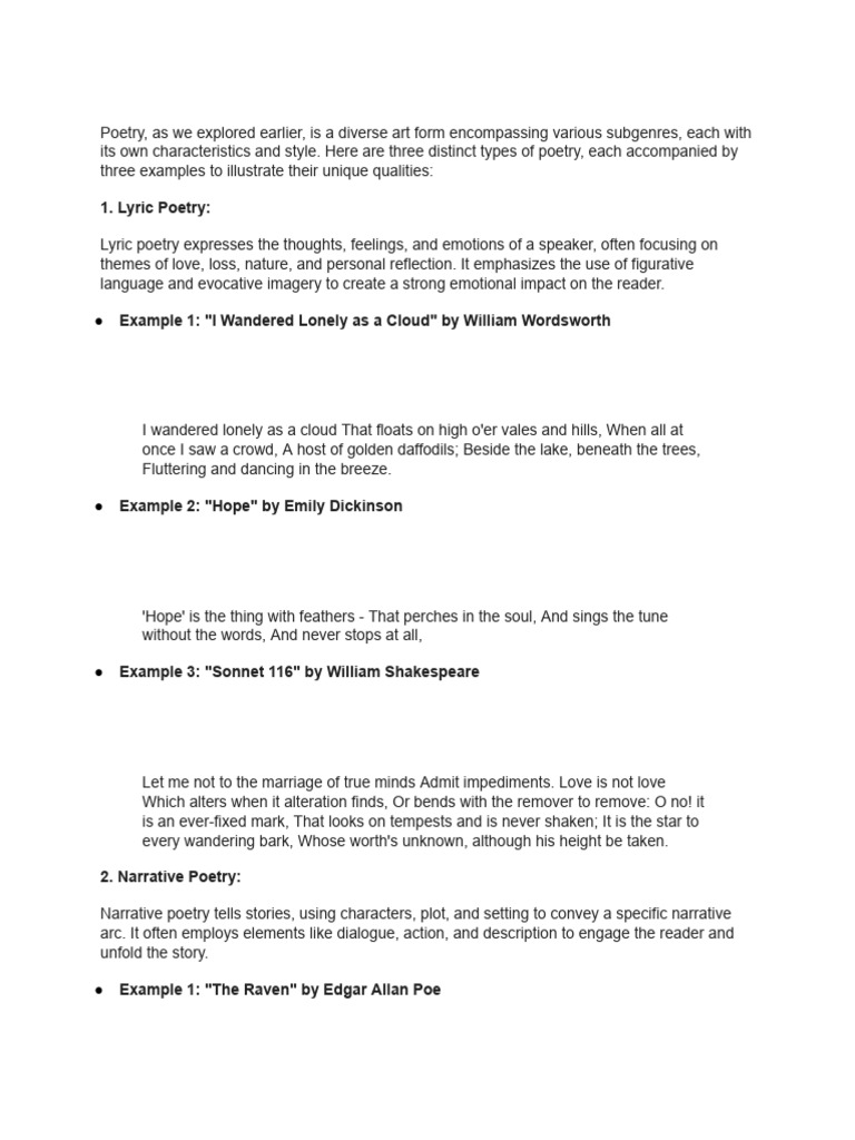 Types of Poetry With Three Examples | PDF | Poetry | The Raven
