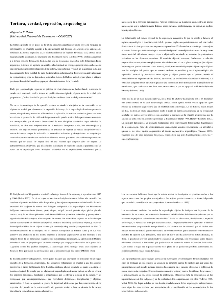 Alejandro Haber - Tortura, Verdad, Represión, Arqueología1 | PDF ...