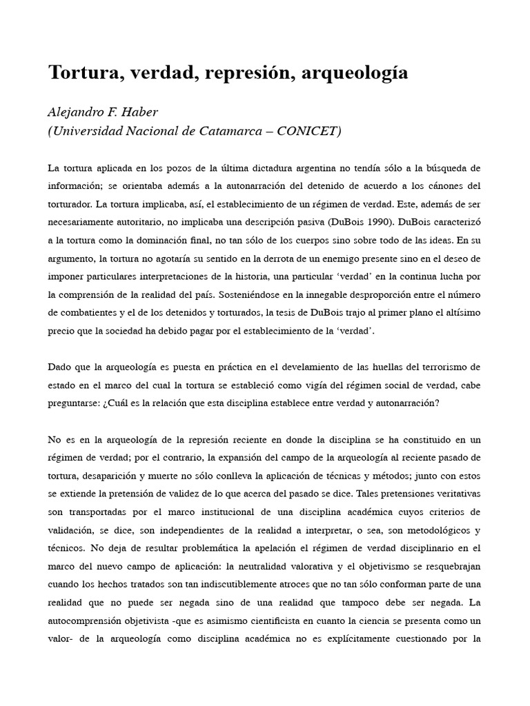 Alejandro Haber - Tortura, Verdad, Represión, Arqueología | PDF ...