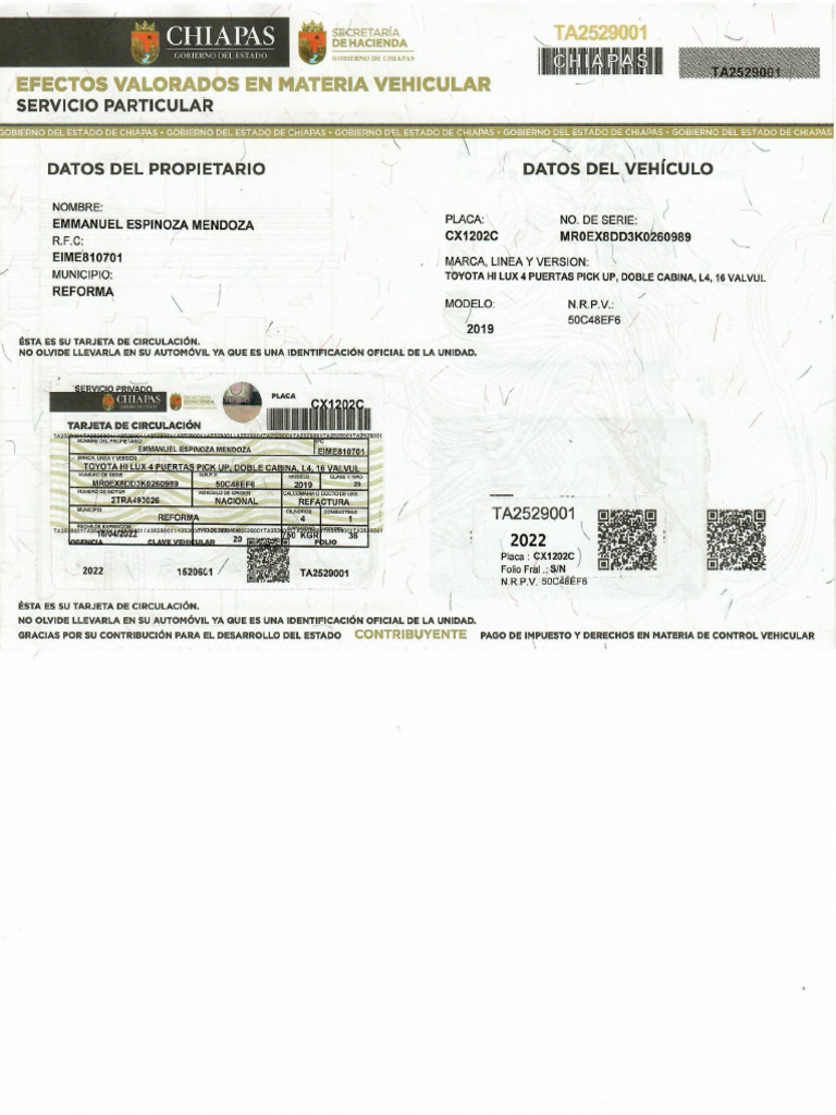 Te-40 Tarjeta de Circulacion 2022 | PDF