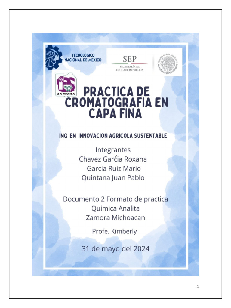 Practica de Cromatografia de Capa Fina | PDF | Cromatografía | Cromatografía de capa fina