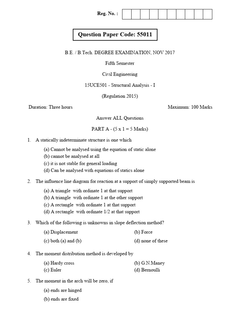 Question Paper Code: 55011: Reg. No. | Download Free PDF | Bending ...