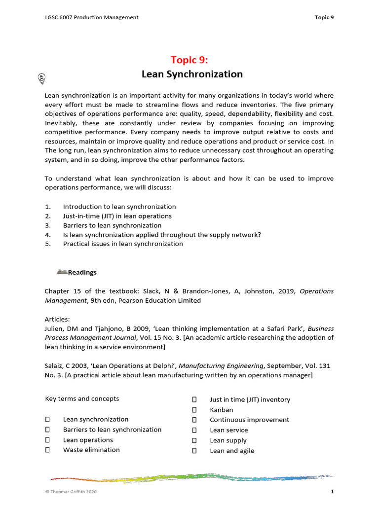 Lean Lecture Notes Pdf Lean Manufacturing Inventory