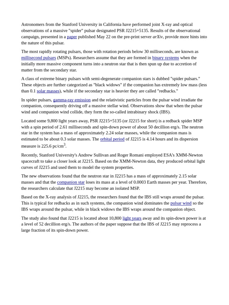 A Massive "Spider" Pulsar | PDF | Stars | Astrophysics