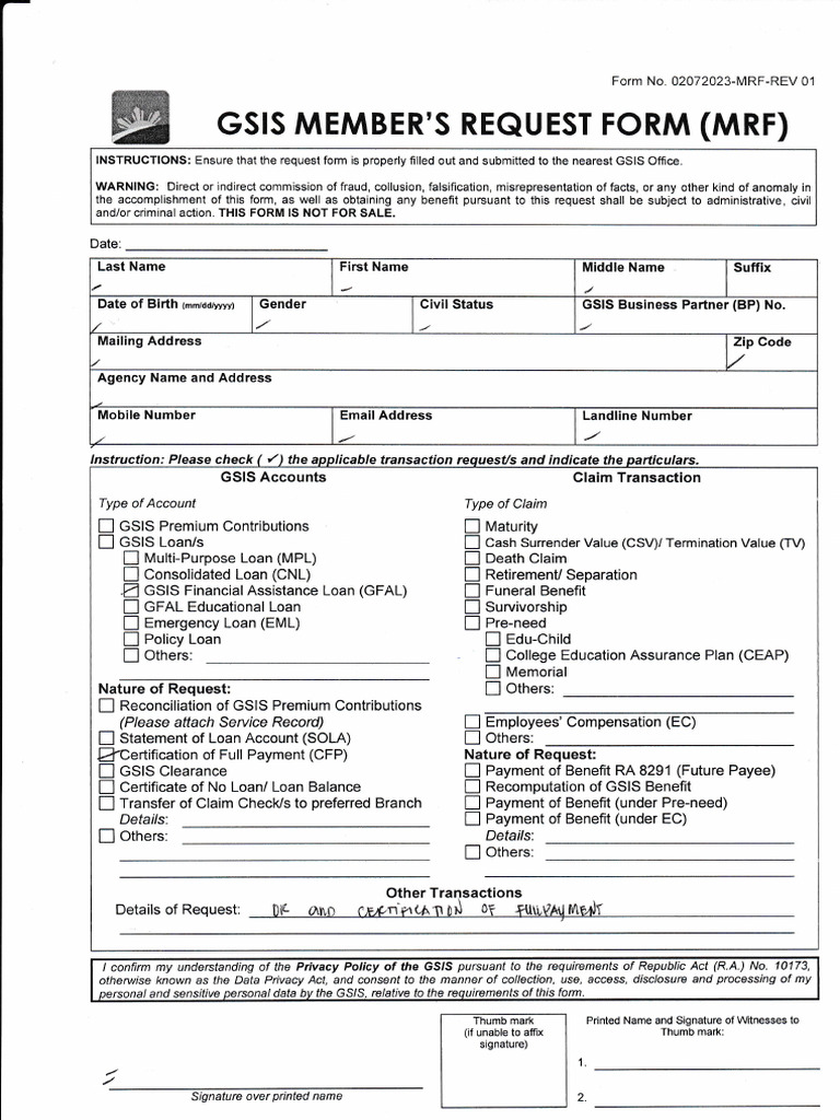 MRF Gsis | PDF | Cheque | Financial Services