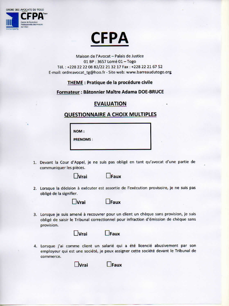 CFPA - Questionnaire À Choix Multiples | PDF