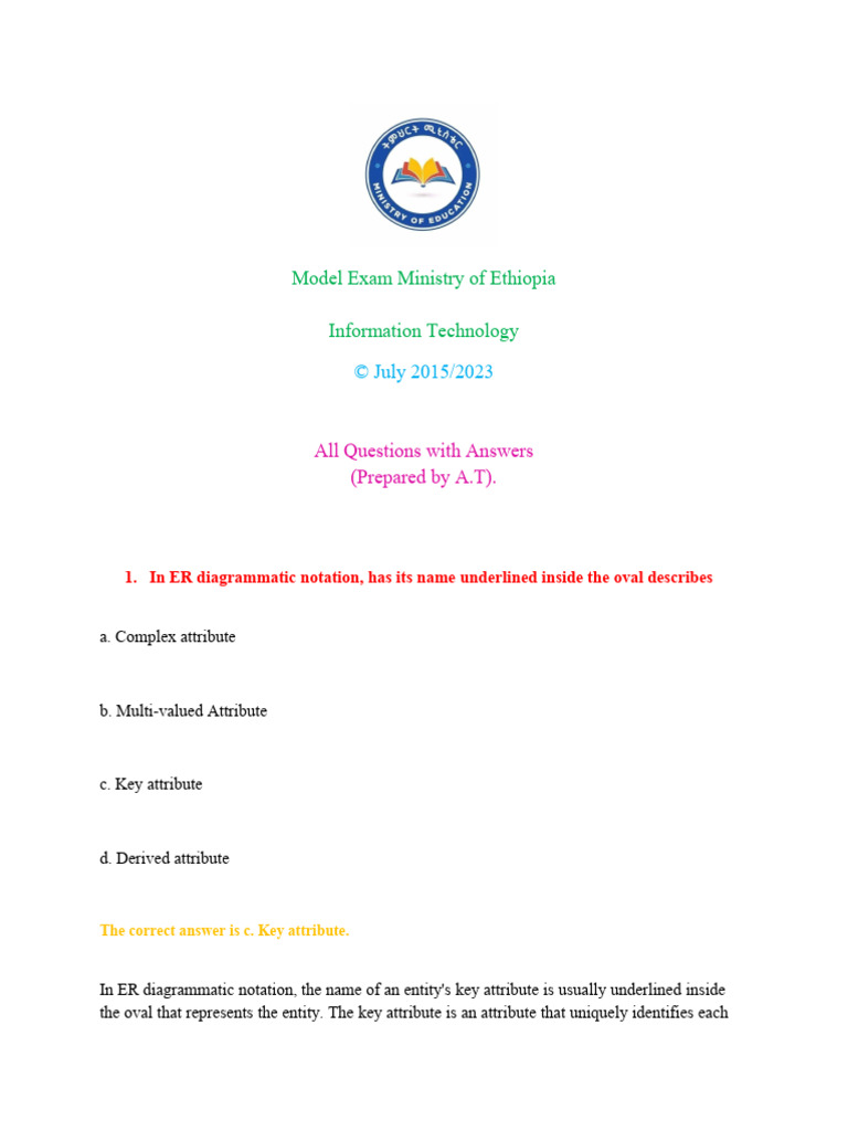 IT Model Exam With Brief Answers | PDF | Internet Protocol Suite ...