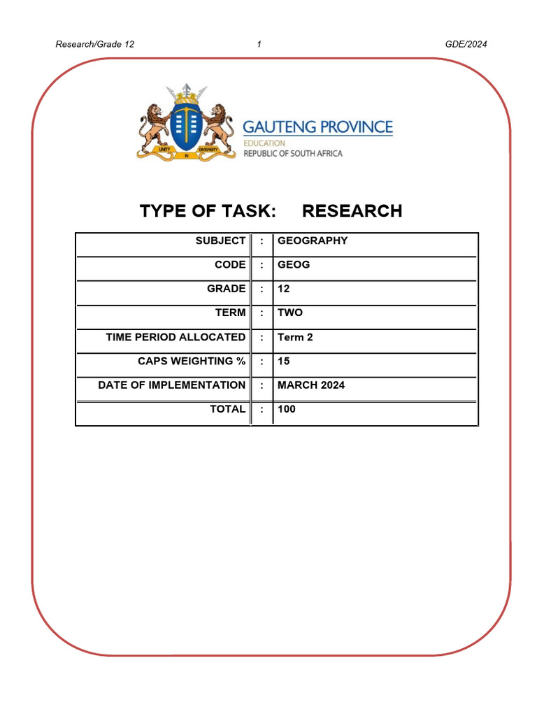 Grade 12 Geography Research Task Guide | PDF | Geography | Data