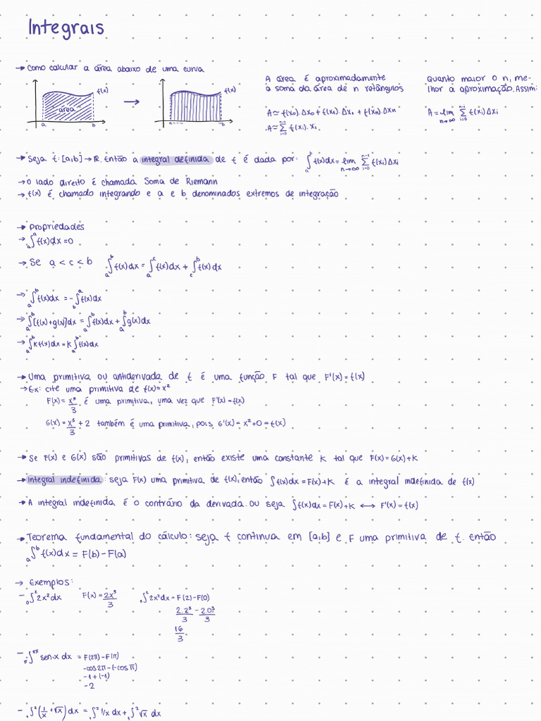 Resumo Integrais - Cálculo 1 | PDF