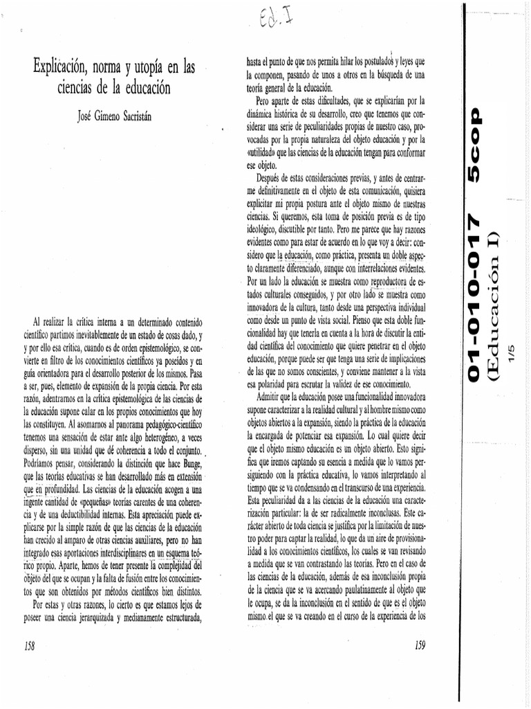 GIMENO SACRISTÁN - Explicacion, Norma y Utopia - Edit | PDF GIMENO SACRISTÁN - Explicacion, Norma y Utopia - Edit | PDF