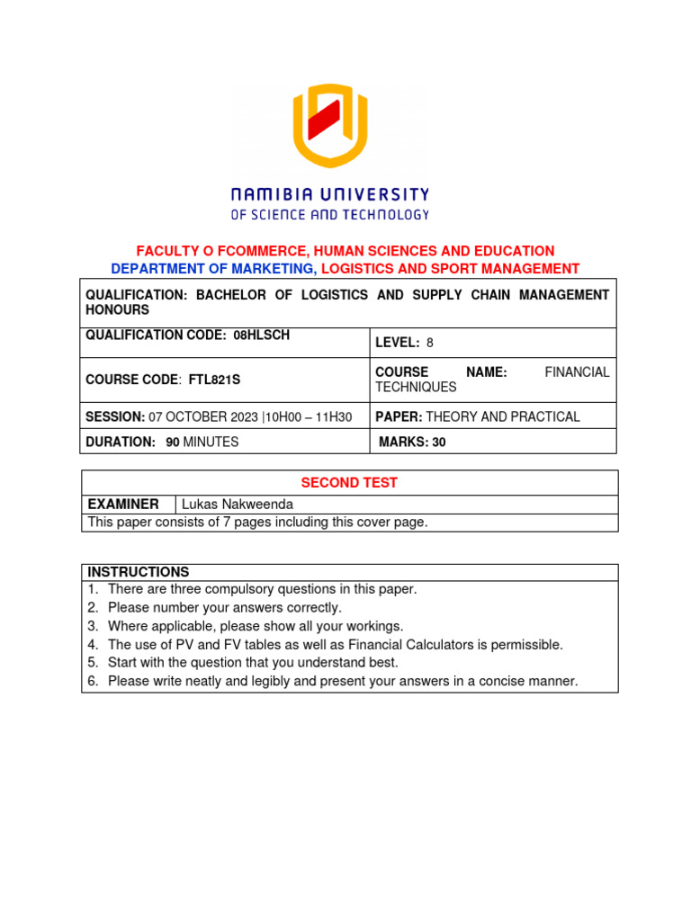 Second Test Paper, 7 Oct 2023 | PDF | Bonds (Finance) | Bond Duration