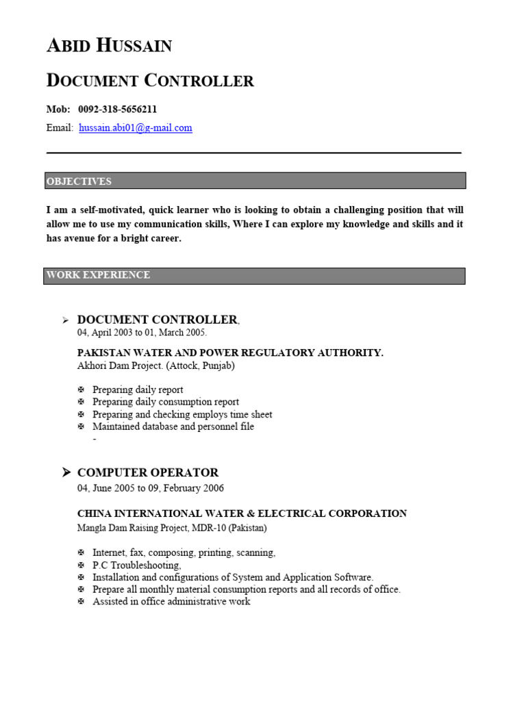 Abid CV Document Controller | Download Free PDF | Software | Computing