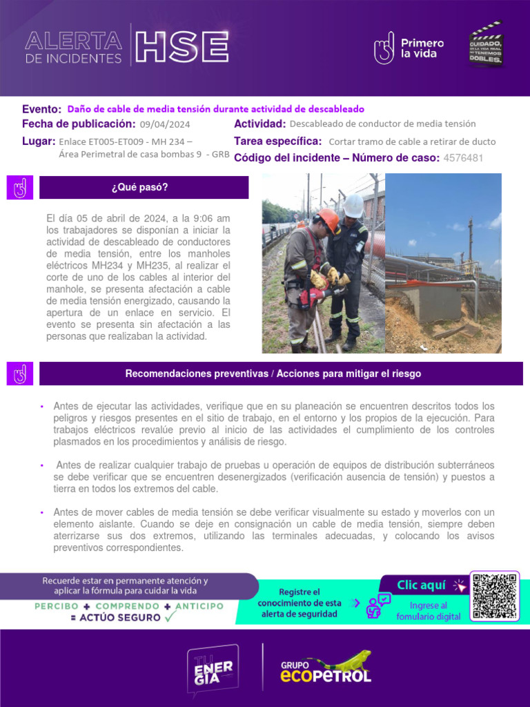Alerta HSE (HIPO) - Daño de Cable de Media Tensión Durante Actividad de Descableado - GRB | PDF ...