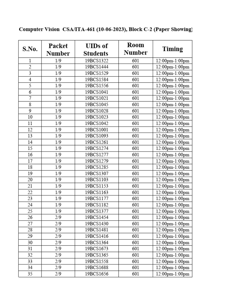 Computer Vision Exam Schedule 2023 | PDF