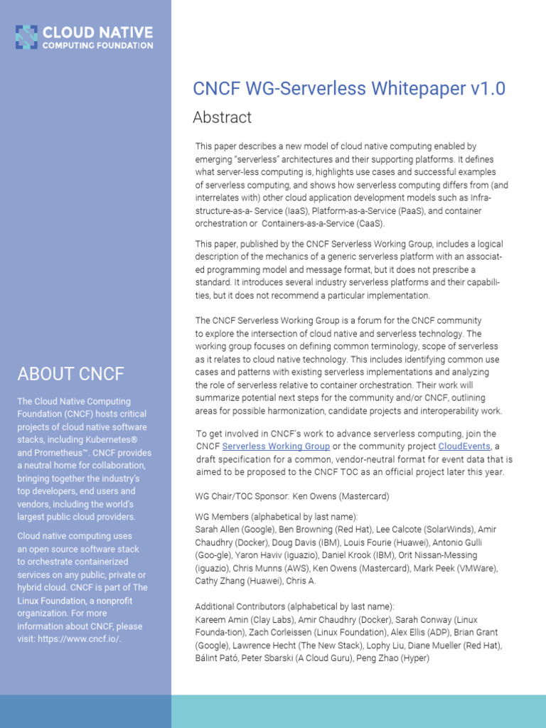 CNCF Serverless Whitepaper v1.0 | PDF | Cloud Computing | Platform As A Service