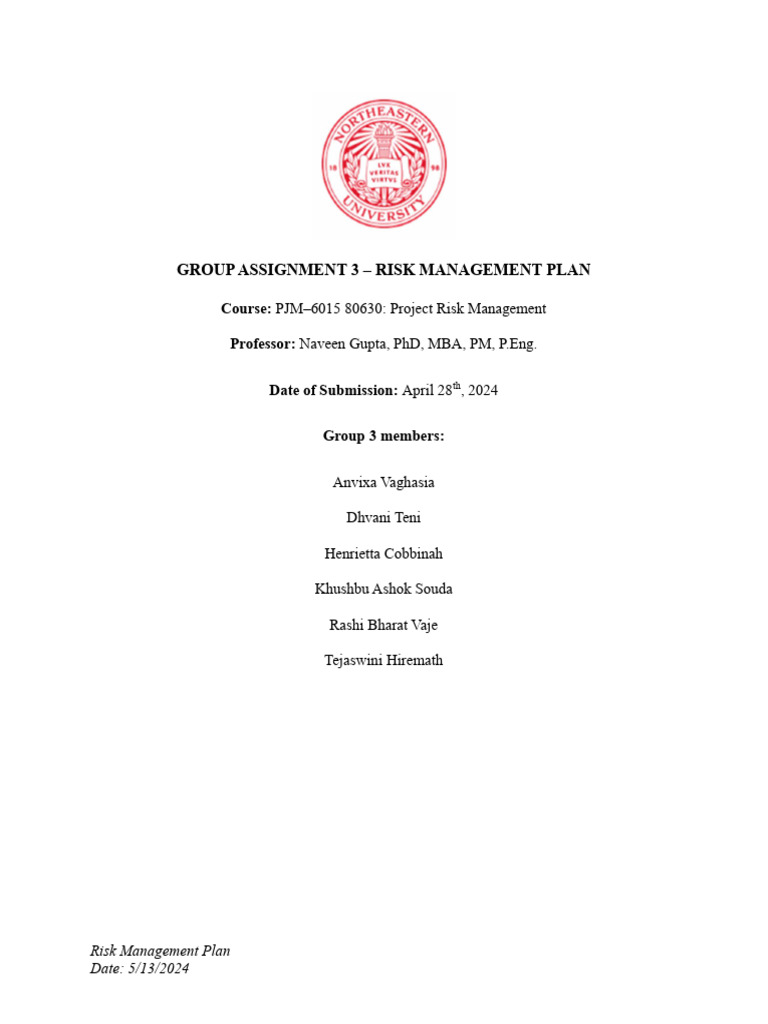 Group 3 - Risk Management Plan - Final Draft | PDF | Risk | Risk Management